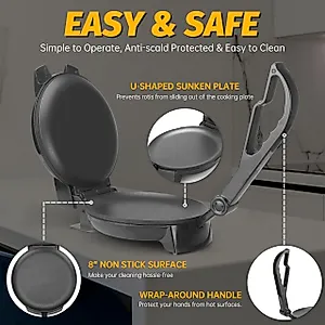 FineMade 8'' Electric Tortilla Maker Machine, Compact Roti Maker, Maquina Para Hacer Tortillas, Electric Tortilla Press, Prensa Para Tortillas, Crepe Maker, Recipe Included, Matte Black