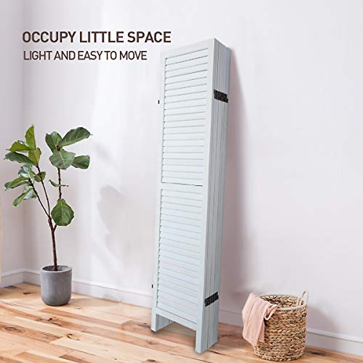 JAXPETY 8 Panel Wood Louvered Room Divider, 5.6 Ft Tall Oriental Folding Freestanding Privacy Screen Room Dividers for Home, Office, Bedroom (White)