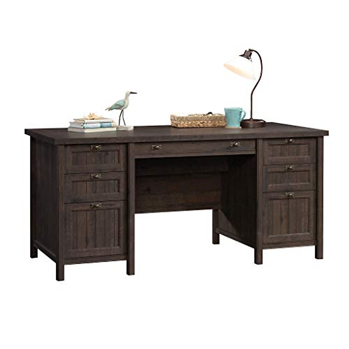 Sauder Costa Executive Desk, W 65.118 X D 29.528 X H 30.00, Coffee Oak finish