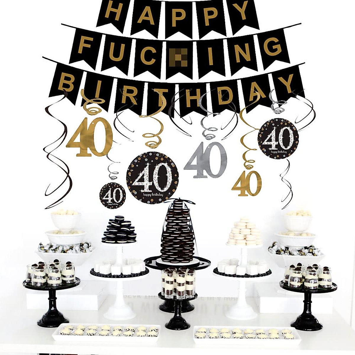 40th Birthday Decorations Gifts for Men Women - 40 Birthday Party Supplies - Happy F*ing Birthday Banner & Haning Swirls