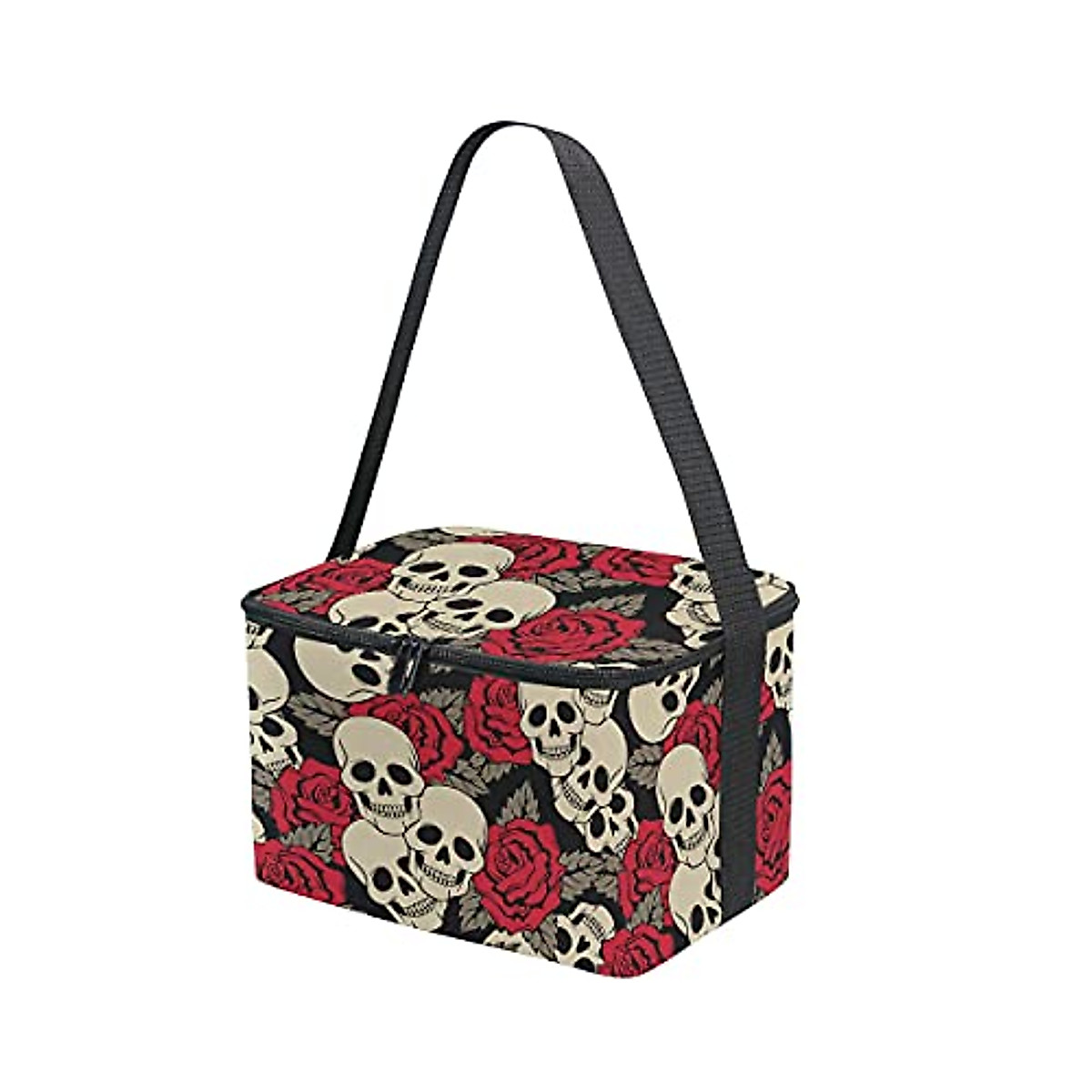 susiyo Vintage Skull Red Rose Lunch Box, Large Reusable Insulated Lunch Bag Cooler Tote for Office Picnic