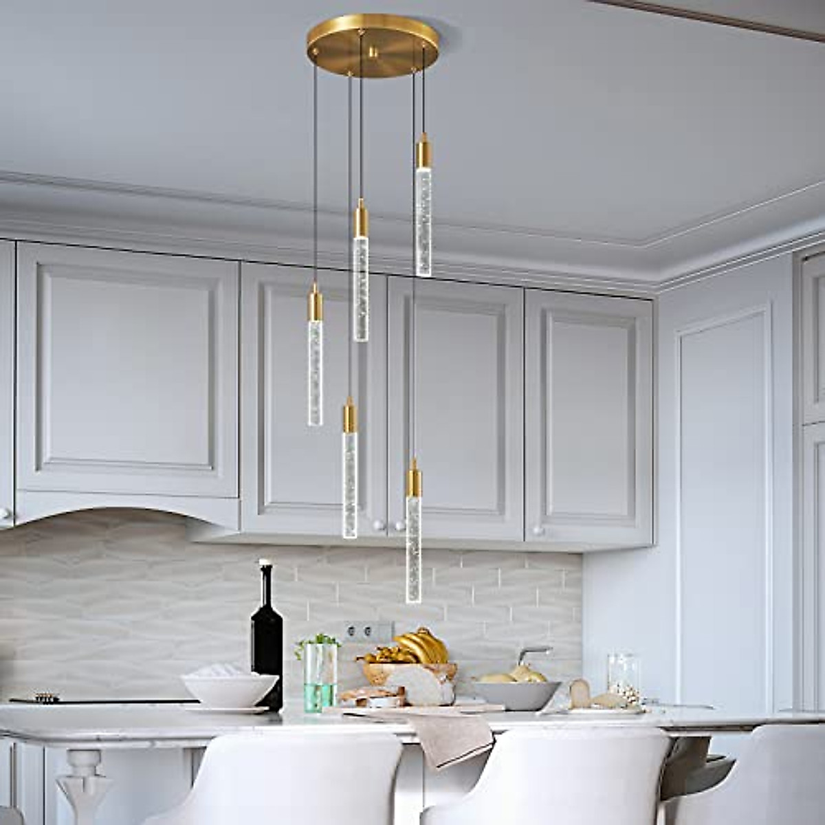 zhllmq Modern Light Fixture Kitchen Island Pendant Light Dimmable LED Gold Mini Pendant Lighting Dinning Room Living Room Kitchen Gold Pendant Lights（5-Light ）…