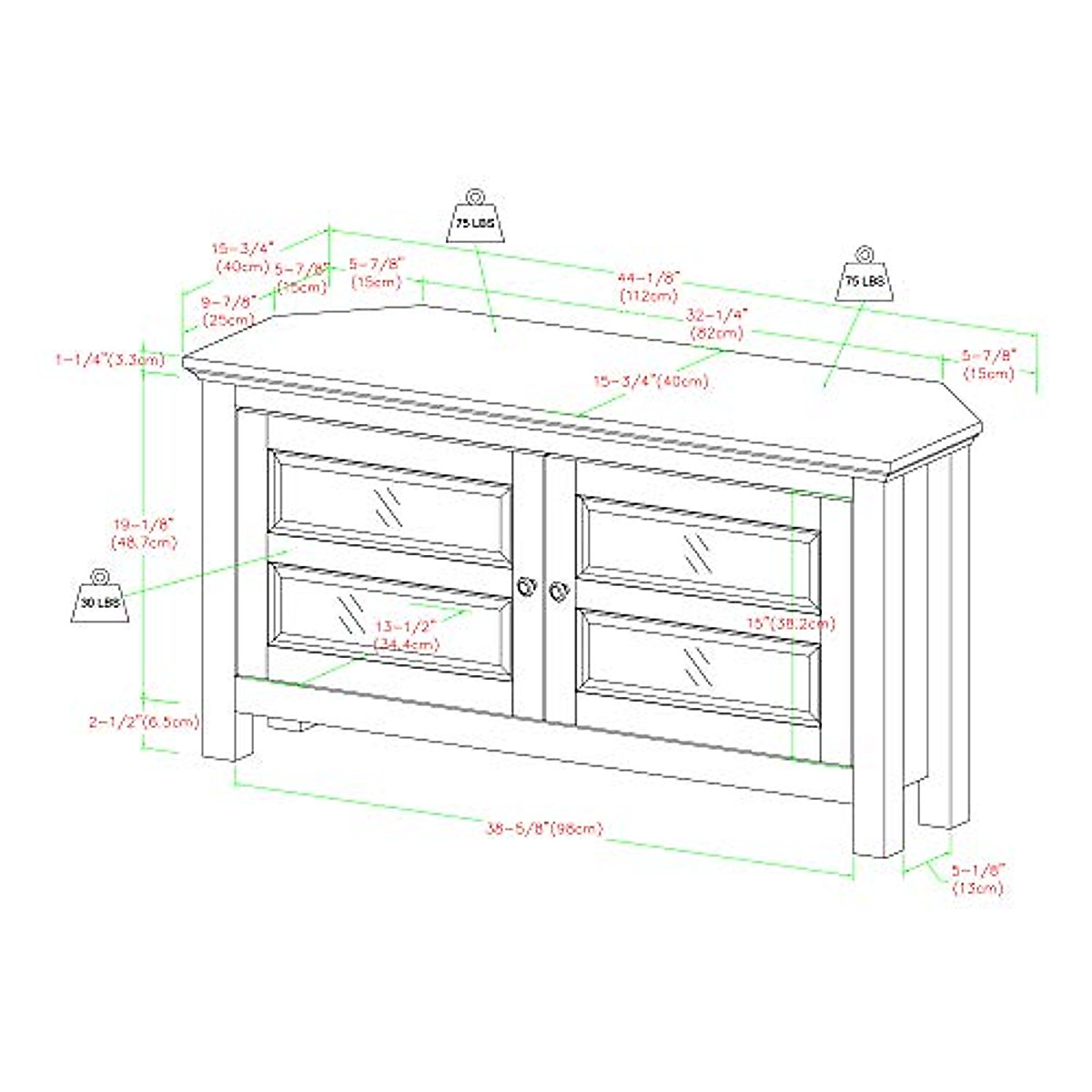 Walker Edison Modern Farmhouse Wood Corner Universal TV Stand for TV's up to 50" Flat Screen Living Room Storage Entertainment Center, 44 Inch, Espresso Brown