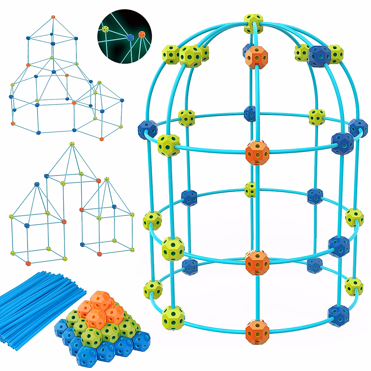 Kids Fort Building Kit,110 Pieces DIY Creative Fort Toy for 6 7 8 9 10 11 12 Years Old Boy & Girls, Construction STEM Building Toys Castles Tunnels Play Tent Rocket Tower for Indoor & Outdoor