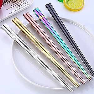 Dtdepth Stainless Steel Chopsticks - 5 Pairs Gold Reusable Dishwasher Safe Chopsticks, 304 Stainless Steel, Easy to Use (No Color Fading)