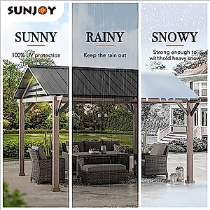 Sunjoy Hardtop Gazebo 13 x 13 ft. Outdoor Galvanized Steel Gazebo with Metal Gable Roof and Ceiling Hook, Suit for Patio and Backyard by SummerCove, Black