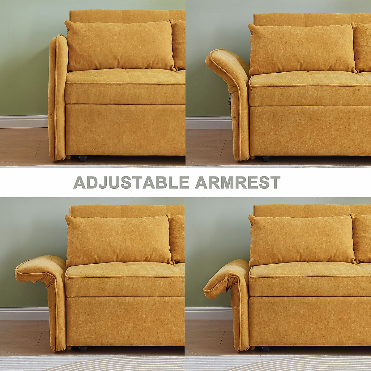 Convertible Sleeper Sofa Bed 3 in 1 Loveseat Couch Linen Small Sofa with Pull-Out Bed, Adjustable Backrest and Armrest, Futon Sofa with Side Pockets for Living Room Bedroom Apartment Small Space