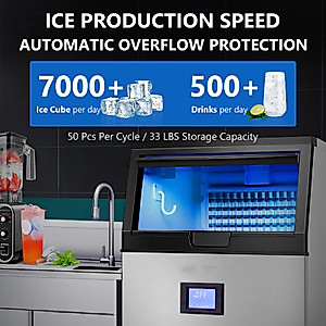 Garvee Commercial Ice Maker Machine, Freestanding Nugget Ice Maker with 2 Water Inlet Modes, 100Lbs/24h, 50Pcs/Cycle, 33lbs Storage Bin, Ice Maker Machine for Home Bar, Coffee Shop, Business