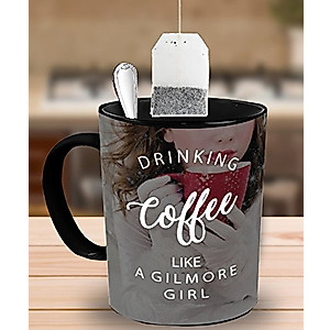 Vitazi Kitchenware Gilmore Girls Gift (15 oz) Drinking Coffee Like a Gilmore Girl Mugs With Quotes and Sayings, Ceramic Coffee Mug - With Image (Black)