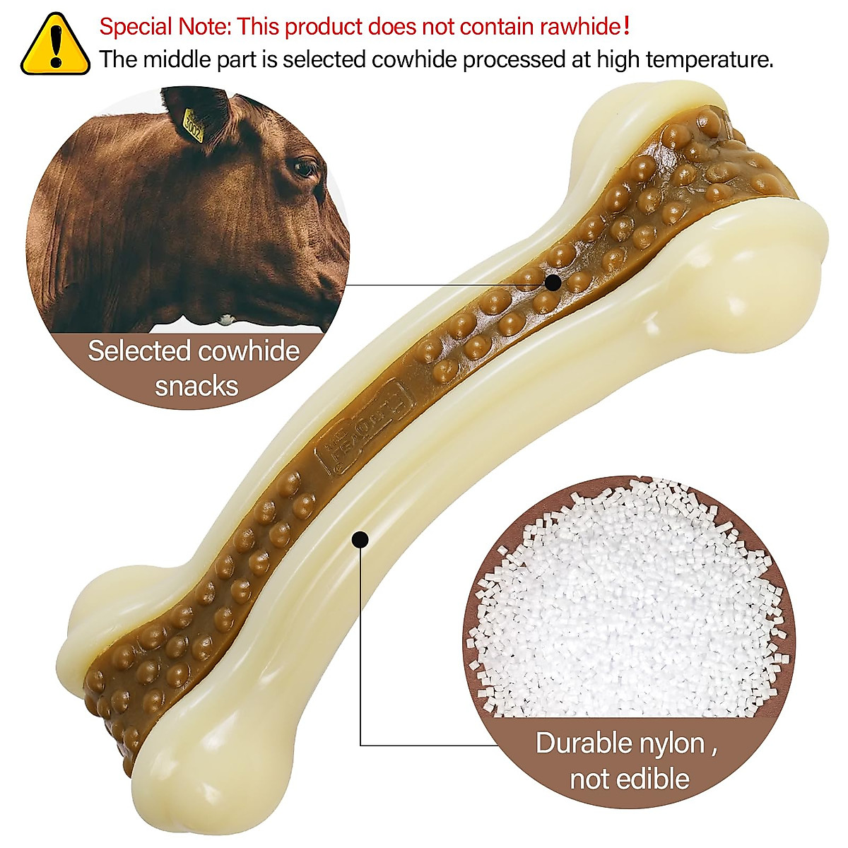 Geeyteek Dog Toys for Aggressive Chewers, 2 Pack Nylon Durable Dog Bones with Real Beef Flavor for Large/Medium/Small Breeds Pet Chew Toys