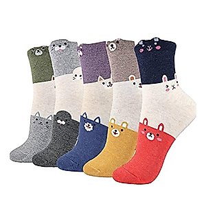 GotYourToes | Womens Teen Girls | Cute Animal Print | Crew Socks | Christmas Stocking Stuffers | 5 Pairs (Trio)