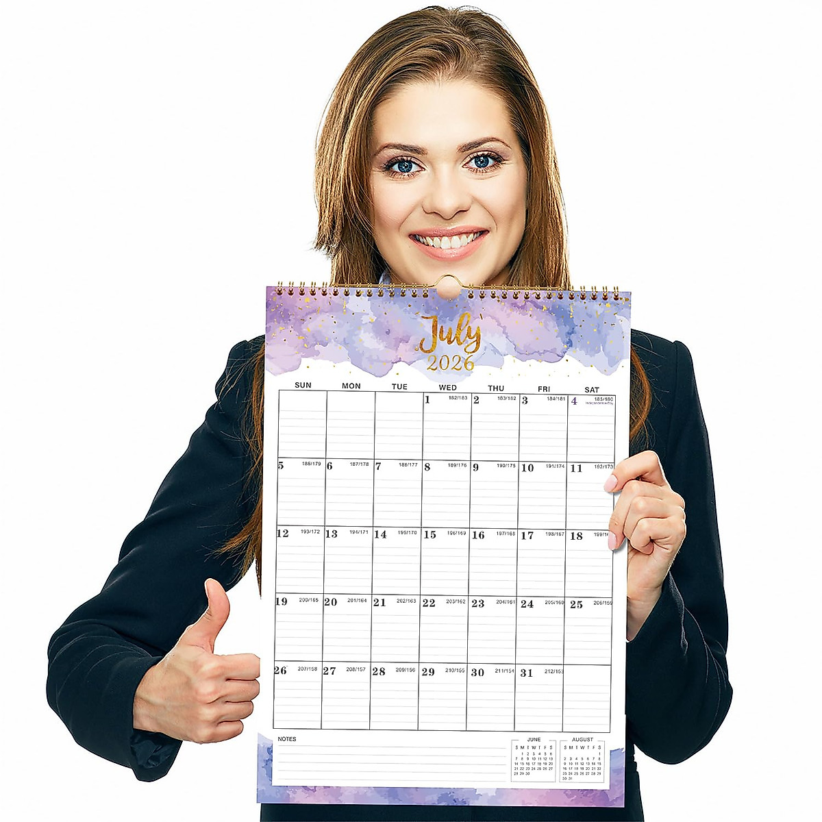 2023-2024 Wall Calendar - 18 Monthly Wall Calendar 2023-2024, 12" x 17", Jul. 2023 - Dec. 2024, Twin-Wire Binding, Hanging Hook, Blocks and Julian Dates - Colorful Waterink