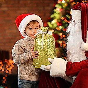 Bowount Christmas Drawstring Gift Bags 43pcs Assorted Sizes Christmas Bags Wrapping Sacks Pouches Santa Goody Bags with Squared Bottom in 4 Sizes and 8 Designs for Xmas Holiday Presents Party Favor