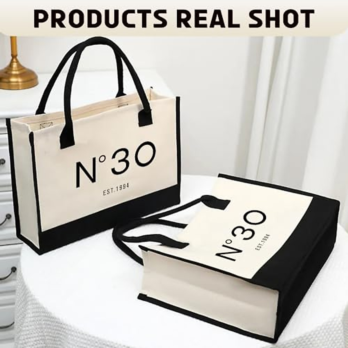 QLSKO 30th Birthday Gift Canvas Tote Bag for Women,N°30 EST.1994 Keepsake Beach Bag 30 Party Birthday Idea Present supplies for Her