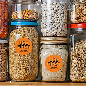 Hybsk USE First Stickers Restaurant Food Service FIFO Label 1.5 Inch Total 500 Labels Per Roll (Orange)