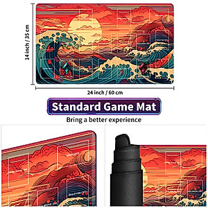 Playmat for OCG, Game Play Mat for TCG CCG 24 x 14 inch with Non-Slip Rubber Base and Stitched for Board Games and Table Magic, Orange Waves