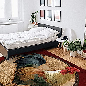 Rustic Rooster Marble Pattern Area Rug for Bed Room, 3' x 5' Indoor Accent Rugs Non-Skid Kitchen Runner, Farmhouse Red Round Bathroom Rugs Modern Floor Mats Washable Throw Carpet