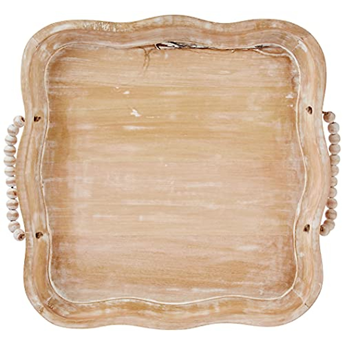 Mud Pie Scalloped Beaded Tray, 18" x 18", Brown