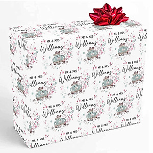 M YESCUSTOM Personalized Wrapping Paper Roll Custom Mr and Mrs Wedding Gift Wrap for Couple Husband Wife Car Flower Wrapping Tissue Paper for Wedding, Bridal Showers DIY Decoration 58" x 23"