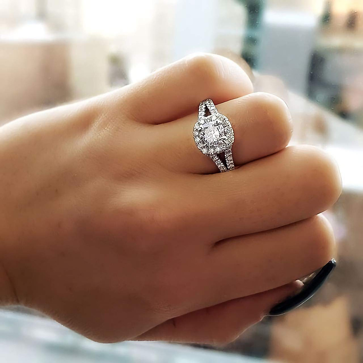 2.3 Carat (ctw) Bridal Set 5A Cubic Zirconia engagement rings for women Platinum Plated Silver ring Cubic Zirconia rings -6