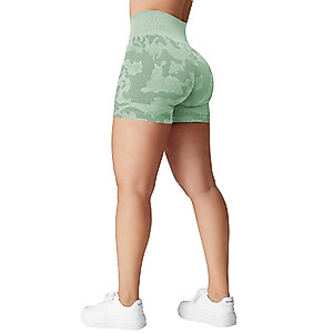 YEOREO Women Seamless Camo Workout Shorts High Waisted Gym Yoga Workout Sage Green M