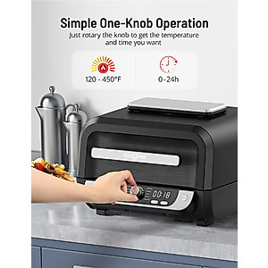 Indoor Grill and Air Fryer Combo, Paris Rhône Electric Indoor Grill Smokeless, 12-in-1 for Grill, Griddle, Slow Cook, Broil, Bake, Crisp, Roast, Dehydrate, Dual Heating Elements, Easy Knob Control
