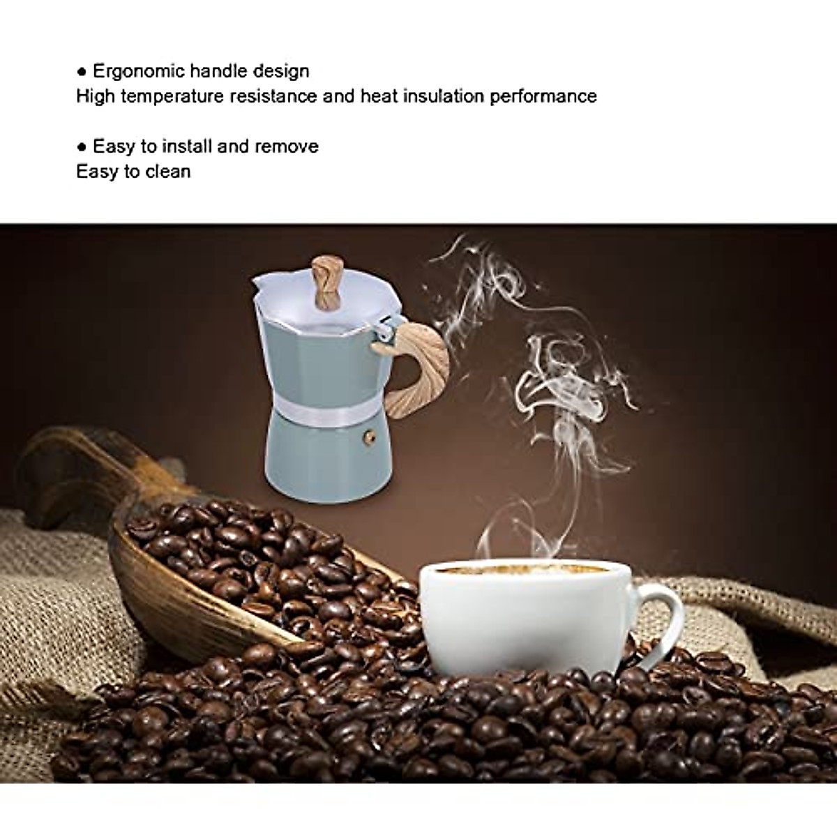 Serlium Coffee Pot,150ML Stovetop Moka Maker Coffee Maker Kettle with Green Red Blue for Gas Stove Ethanol Stove(Blue)