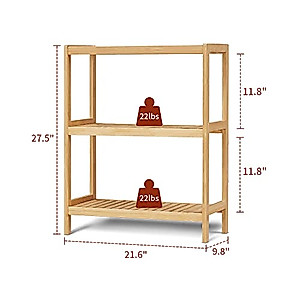 HLXZN 3 Tier Bamboo Shelf Storage Organizer Rack Toilet Utility Shelves Standing Shelf Units for Bathroom, Living Room, Kitchen