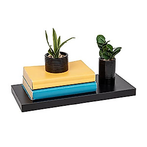 Mind Reader 3 Pack of Floating Wall Shelves with Invisible Brackets for Living Room, Bedroom, Bathroom, Kitchen Decor, Black