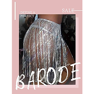 Barode Crystal Tassel Body Chains Belly Dance Skirts Rhinestones Sexy Bikini Summer Beach Hip Waist Chain Nightclub Jewelry Accessories for Women and Girls (Silver)