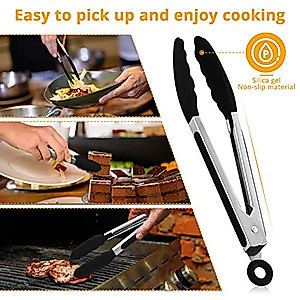 MJIYA Silicone Kitchen Tongs (12 inch), High Heat Resistant to 480°F, Stainless Steel with Non-Stick Silicone Tips (12 inch, Black)