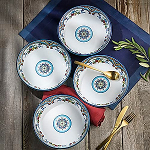 Euro Ceramica Zanzibar Double Bowl 16-Piece Dinnerware Set | Fine Kitchenware | Floral Multicolor Design Stoneware Tableware Service For 4