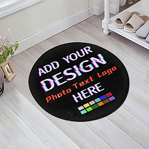 buxvhre Custom Round Floor Mat Personalized Bath Mat Add Your Photo Text Non-Slip Bath Rug Door Mat for Home Kitchen Bedroom Office Garden