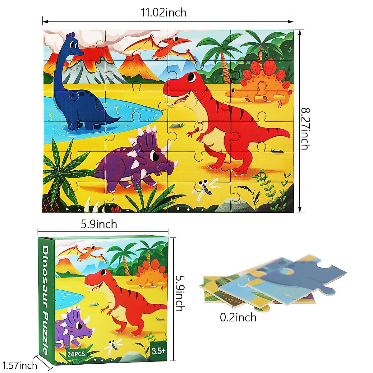 Puzzles for Kids Age 2-4, Wooden Jigsaw Puzzles for Toddlers Ages 2 3 4 Elephant,Dinosaur and Giraffe Animal Puzzle Preschool Educational Learning Toys