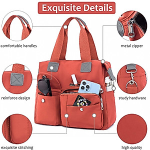 Women Utility Tote Bag Teacher Purses and Handbags for Nurses Waterproof Nylon Multi Pocket Shoulder Bags Work Bag Tote (Orange) Large