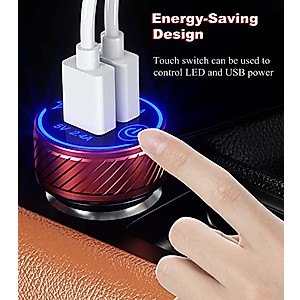 【2Pack】 USB Car Charger, Dual USB Port Car Charger Adapter, 5V/4.8A Charge Car Phone Charger with Blue LED & Touch Switch Fit for iPhone 13/12 Pro/Max/8, Galaxy S21/20/10/9 (Red)