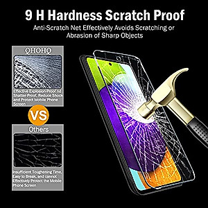 QHOHQ 3 Pack Screen Protector for Samsung Galaxy A52 4G/A52 5G/A52S 5G with 3 Pack Camera Lens Protector, Tempered Glass Film, 9H Hardness, HD, Anti-Scratch, 2.5D Edge, Anti-Fingerprint, Easy to install