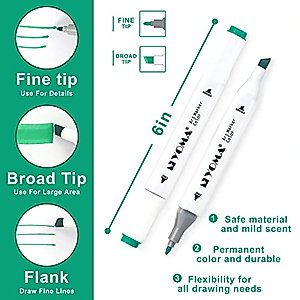 Y YOMA 60 Colors Alcohol Markers Dual Tip Markers Brush Tip Set, Unique Colors (1 Marker Case) Alcohol-based Ink, Fine & Chisel, White Penholder