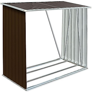 vidaXL Garden Log Storage Shed - Compact, Waterproof Wood Storage with Ventiliated Design - Galvanized Steel - Brown - 64.2" x 32.7" x 60.6"