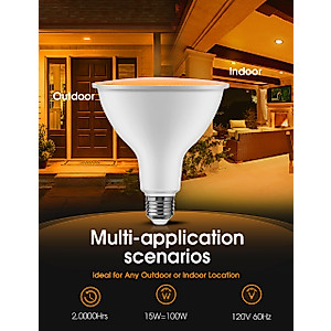 LOHAS Orange Flood Light Bulbs, PAR38 LED Flood Light Outdoor 100W Equivalent, 15 Watt Colored Porch Light Bulb, E26 Base Ideal for Home Lighting, Holiday, Party Decoration, 2 Pack