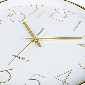 Lafocuse 3D Numbers Gold Wall Clock 12 Inch Silent Non-Ticking, Gold Clocks for Living Room Decor, Modern Kitchen Wall Clock Battery Operated Bedroom Home Office