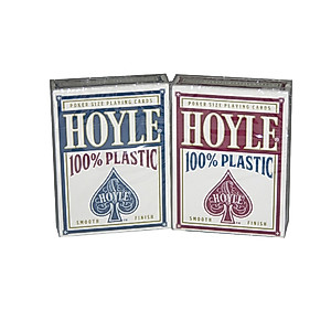 Hoyle RED & Blue Poker Sized 100% Plastic Playing Cards, 2 Deck Set