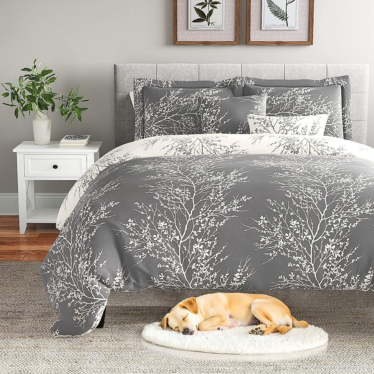 Spirit Linen 6pcs Queen Comforter Set - Cozy Deep Sleep Microfiber Bedding Comforter Sets with Foliage Designed - Queen Size Comforter Sets with Pillow Shams (Grey, Queen)