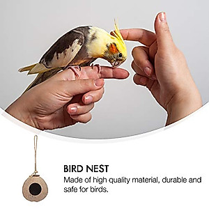 TEHAUX 1Pc Coconut Shell Bird Nest Bird House Bed pet Hanging Bed Bird hut Winter Hanging Birds House Outdoor Bird House Hideaway Bird Toy Birds Perch nests Wooden Decorate Rope