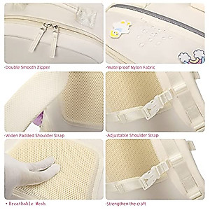 KIDNUO Backpack for Girls, 15.6 Inch Laptop School Bag Kids Kindergarten Elementary College Backpacks Large Bookbags for Teen Girls Women Students Casual Travel Daypacks (Beige)