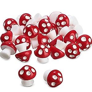 Jetec 24 Pieces Mini Garden Mushroom Miniature Figurine Garden Mushroom Accessories Ornament Mushroom Model Landscape Plant Pot Bonsai Craft for Home Party Decoration Supplies, Red