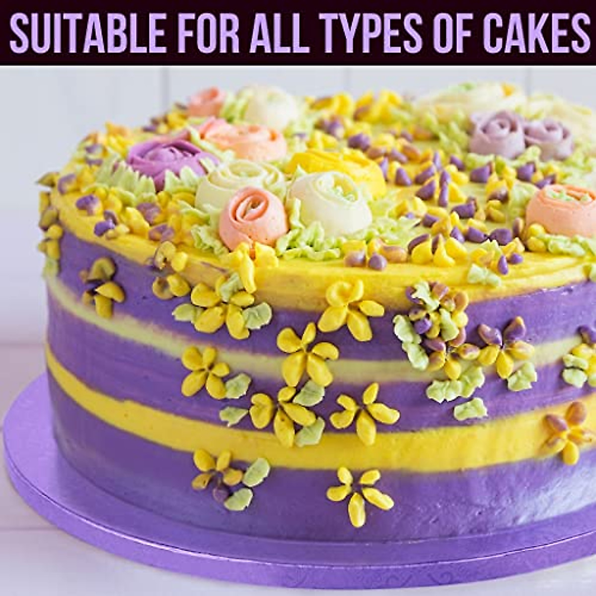 12 Inch Cake Boards - 4 Pack Cake Drums 12 Inch Dia - Disposable Purple Cake Board Circles - Reusable Round Cake Boards - Cake Base Cardboard Cake Rounds - Cake Decorating Supplies & Baking Supplies