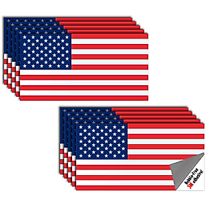 Decals by Haley 10 Pack American Flag Stickers - Made of 3M Vinyl - USA Patriotic Stickers - Bubble-Free Adhesive - Dishwasher Safe