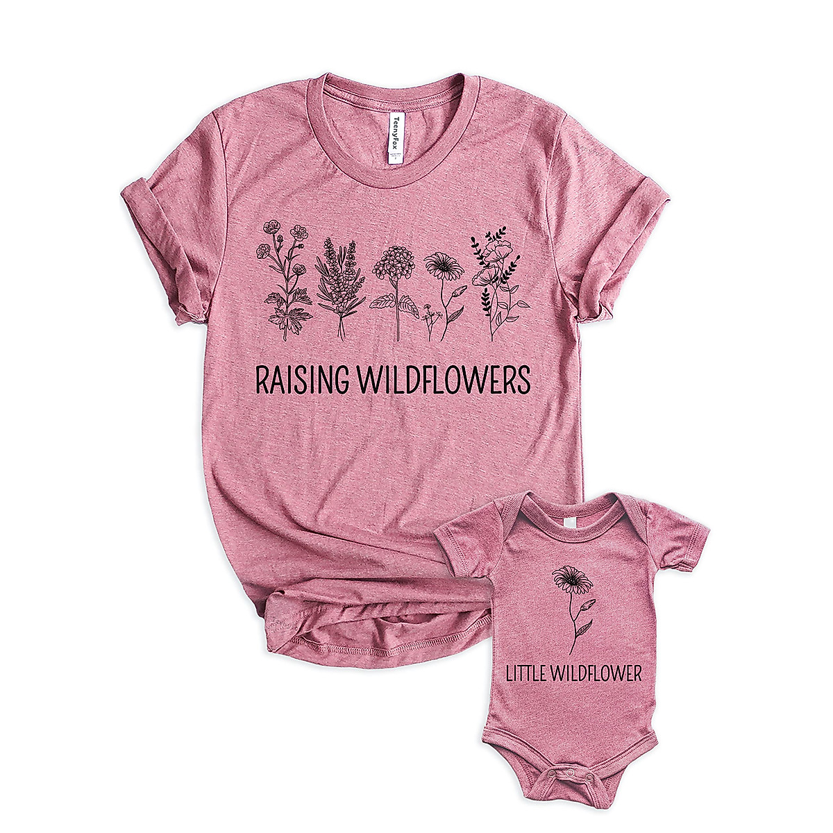 Teeny Fox Raising Wildflowers Little Sunflower Mother Daughter Matching Outfits Mom and Me Cute Family Shirts