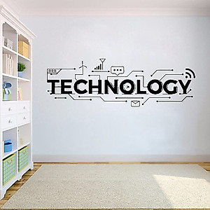 Teens Technology Lettering Wall Art Sticker School Education Science Wall Decal Vinyl Removable Vinyl Wall Mural Poster for Classroom Students Decor TM-33 (Black, 13" H x 40" W)